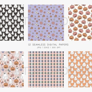 CUTE GHOSTS, Halloween Seamless Repeat Pattern, Retro Hand Drawn ...