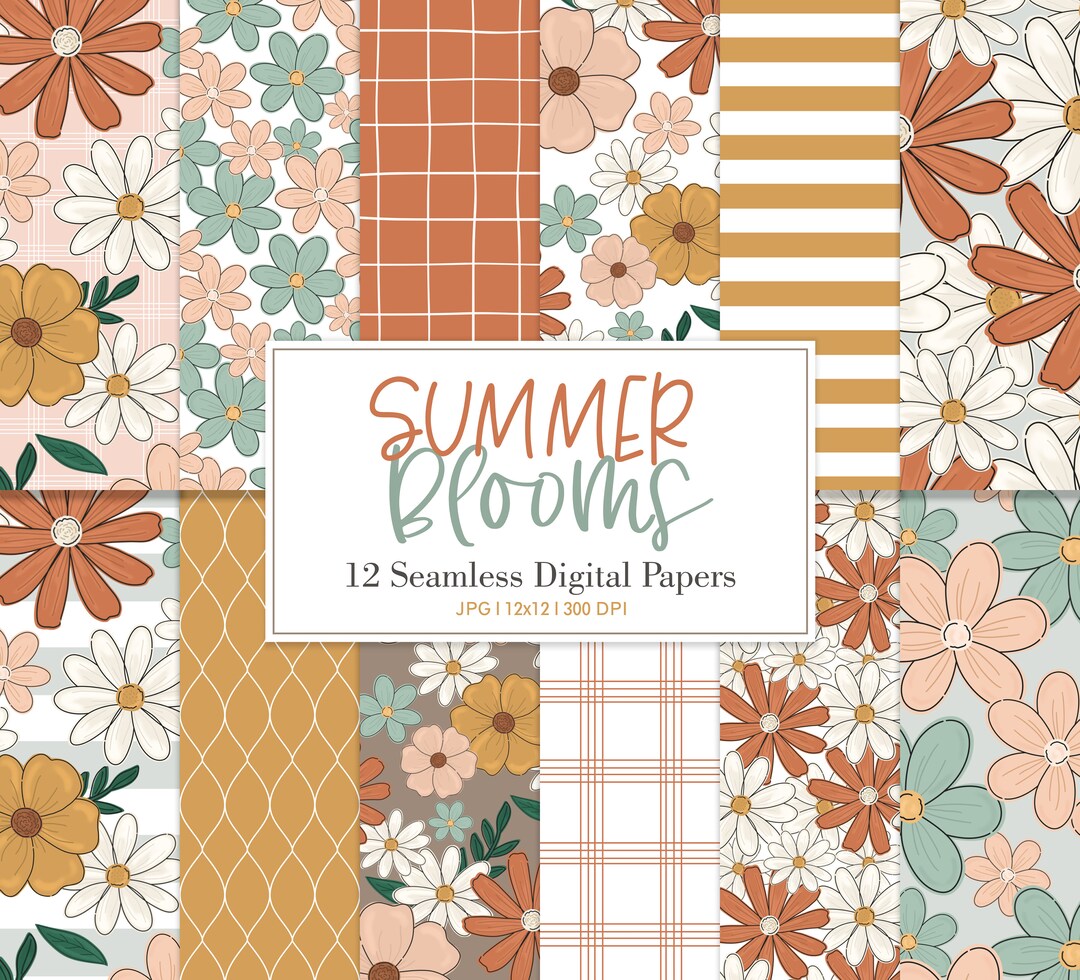 SUMMER BLOOMS, Floral Seamless Repeat Pattern, Backgrounds, Printable ...