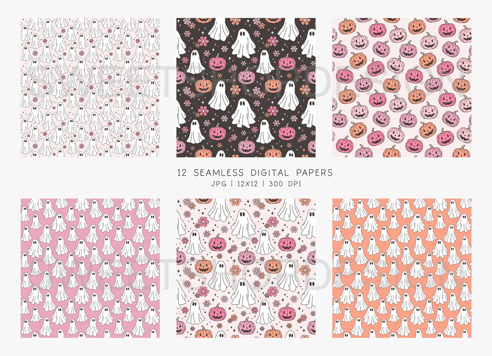 BOO Y'ALL, Halloween Seamless Repeat Pattern, Retro Backgrounds ...