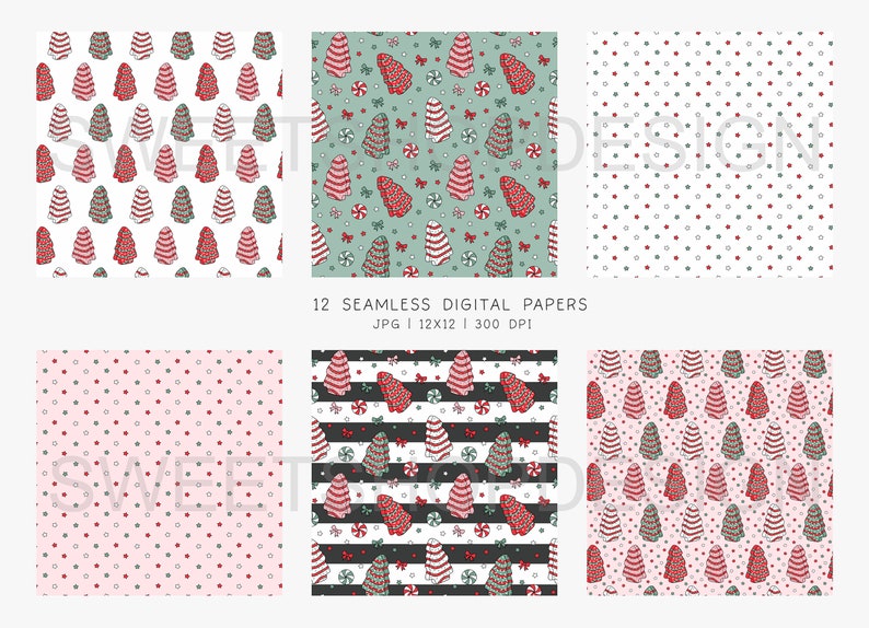 CHRISTMAS CAKES, Christmas Seamless Repeat Pattern, Retro Backgrounds ...