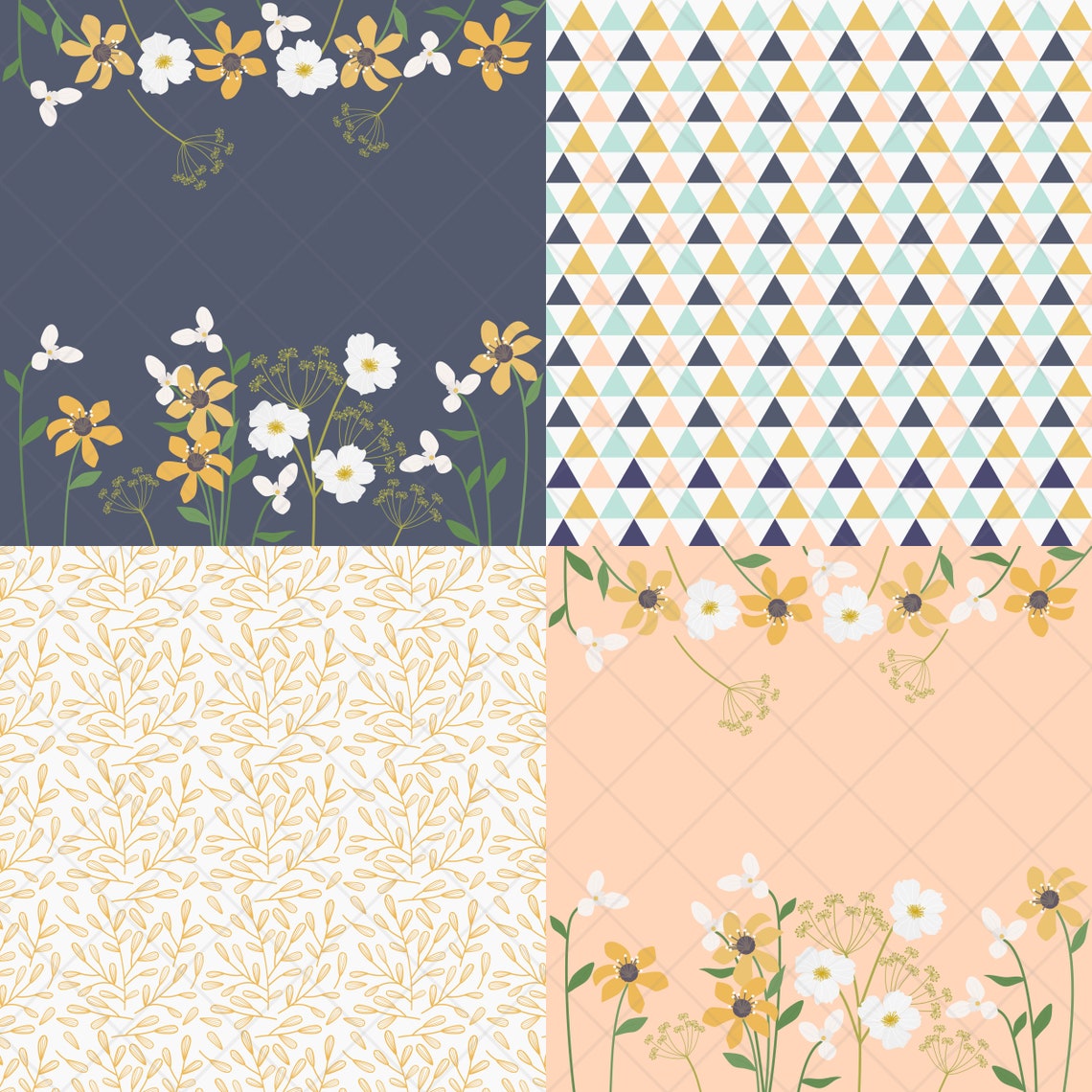 PRETTY WILD FLOWERS Wildflowers Floral Geometric Backgrounds - Etsy
