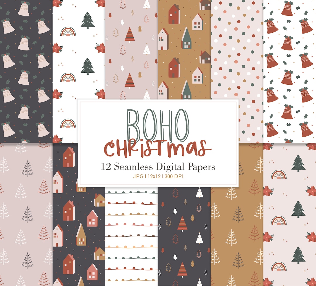 BOHO CHRISTMAS, Boho Christmas Seamless Repeat Pattern, Backgrounds ...