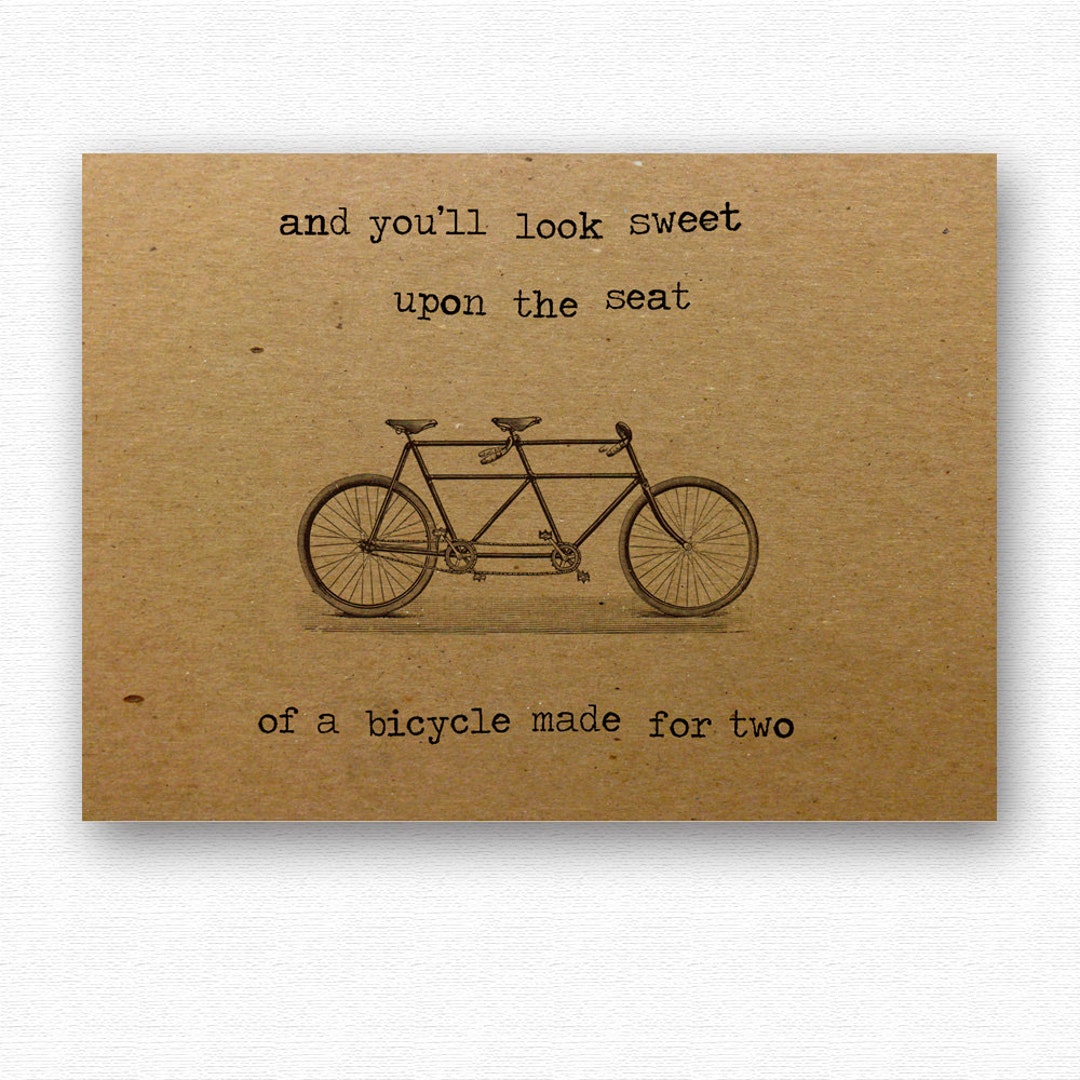 Tandem Engagement Wedding Card // Eco Card Typography // Bicycle Love ...