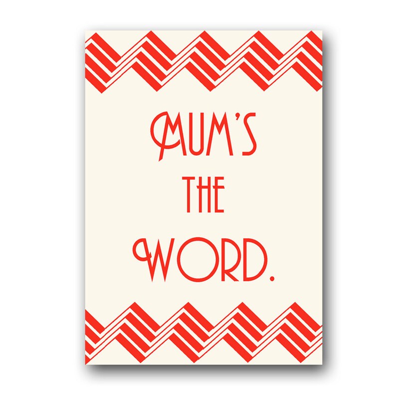 Mum's the Word . Mothers Day Card Funny British Mother Mom Card . Retro ...