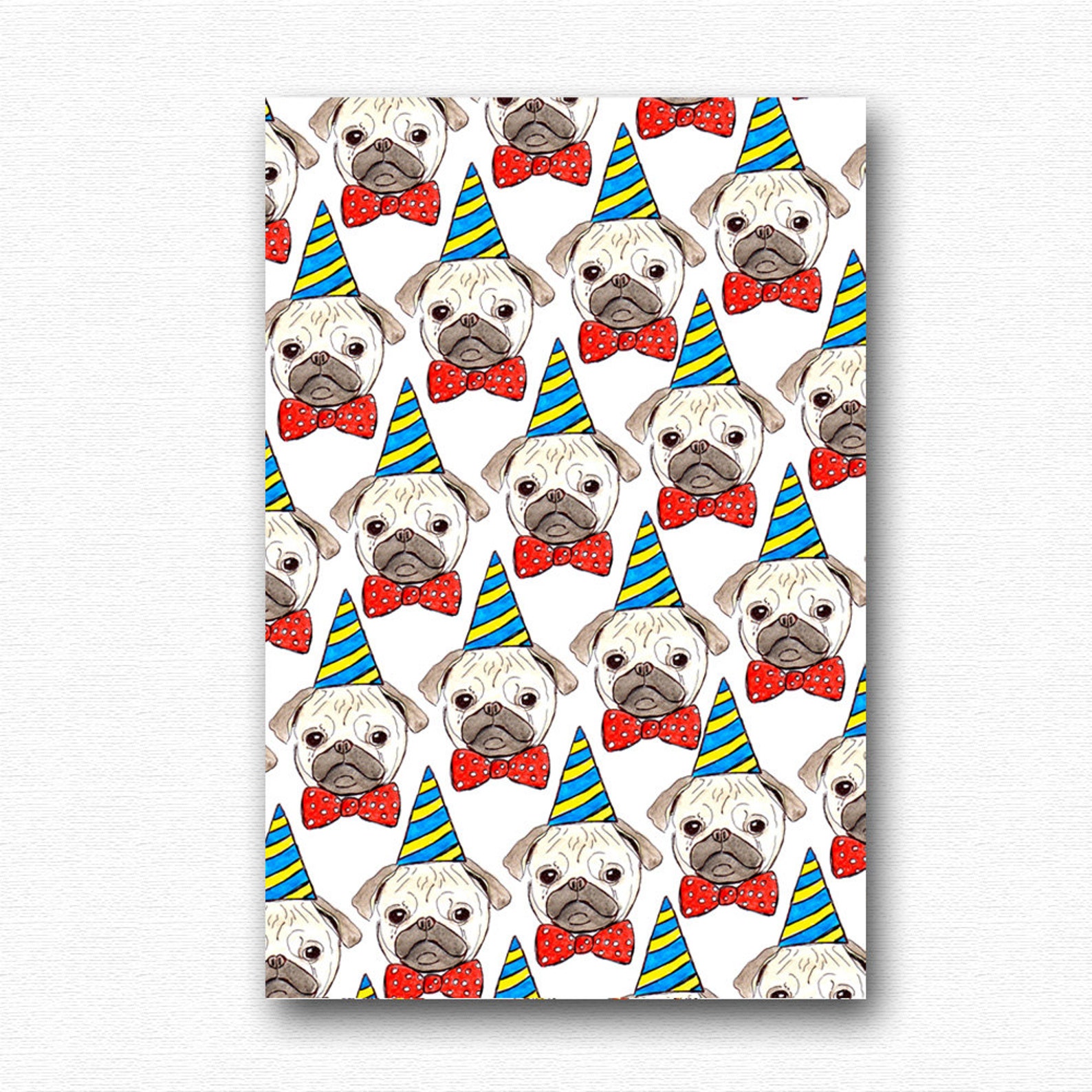 Party Pugs Funny Birthday Card . Pug Illustrated Greeting Cards ...