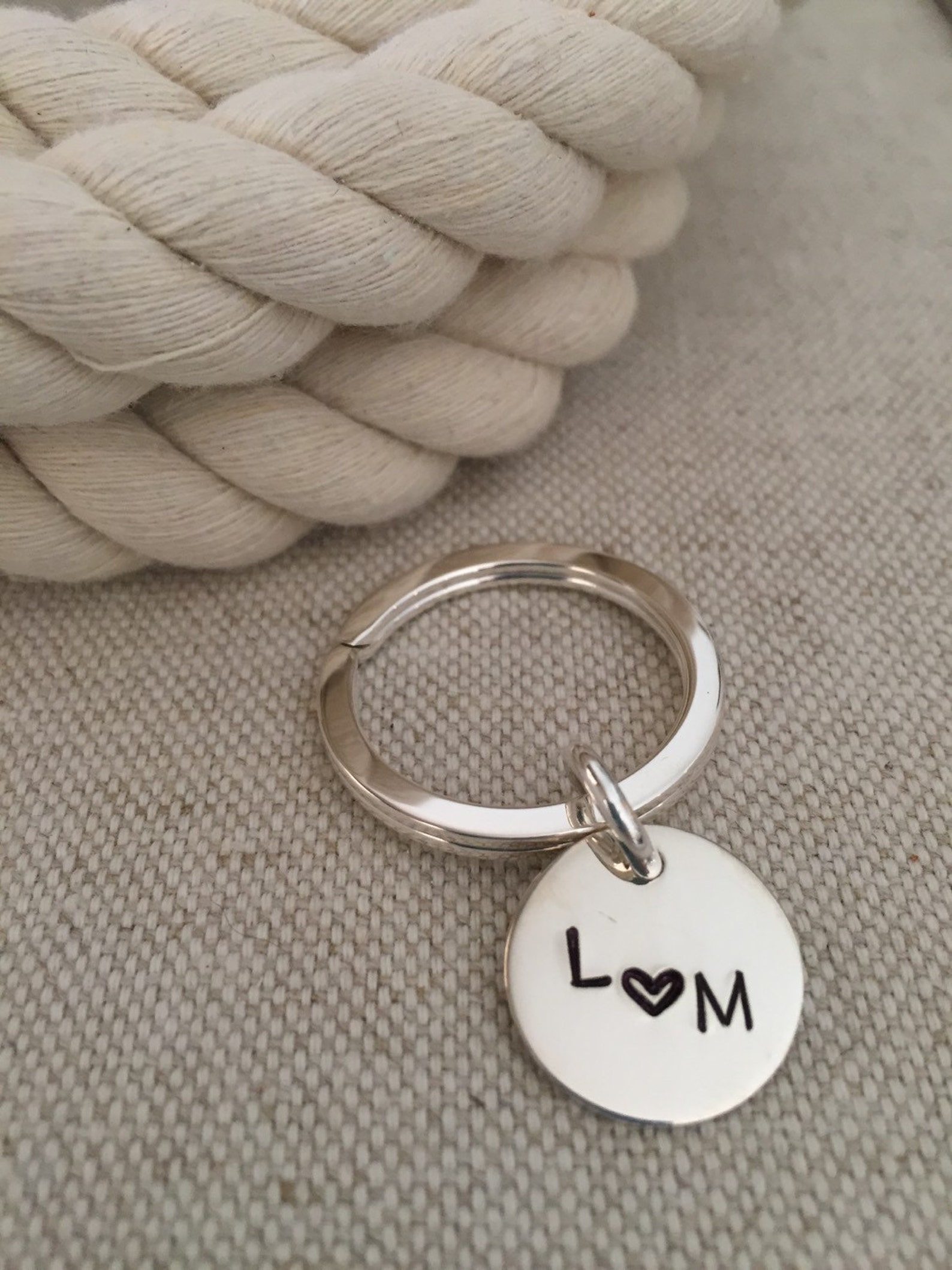 Sterling Silver Key Ring With Personalized Charm / Couples Keychain ...