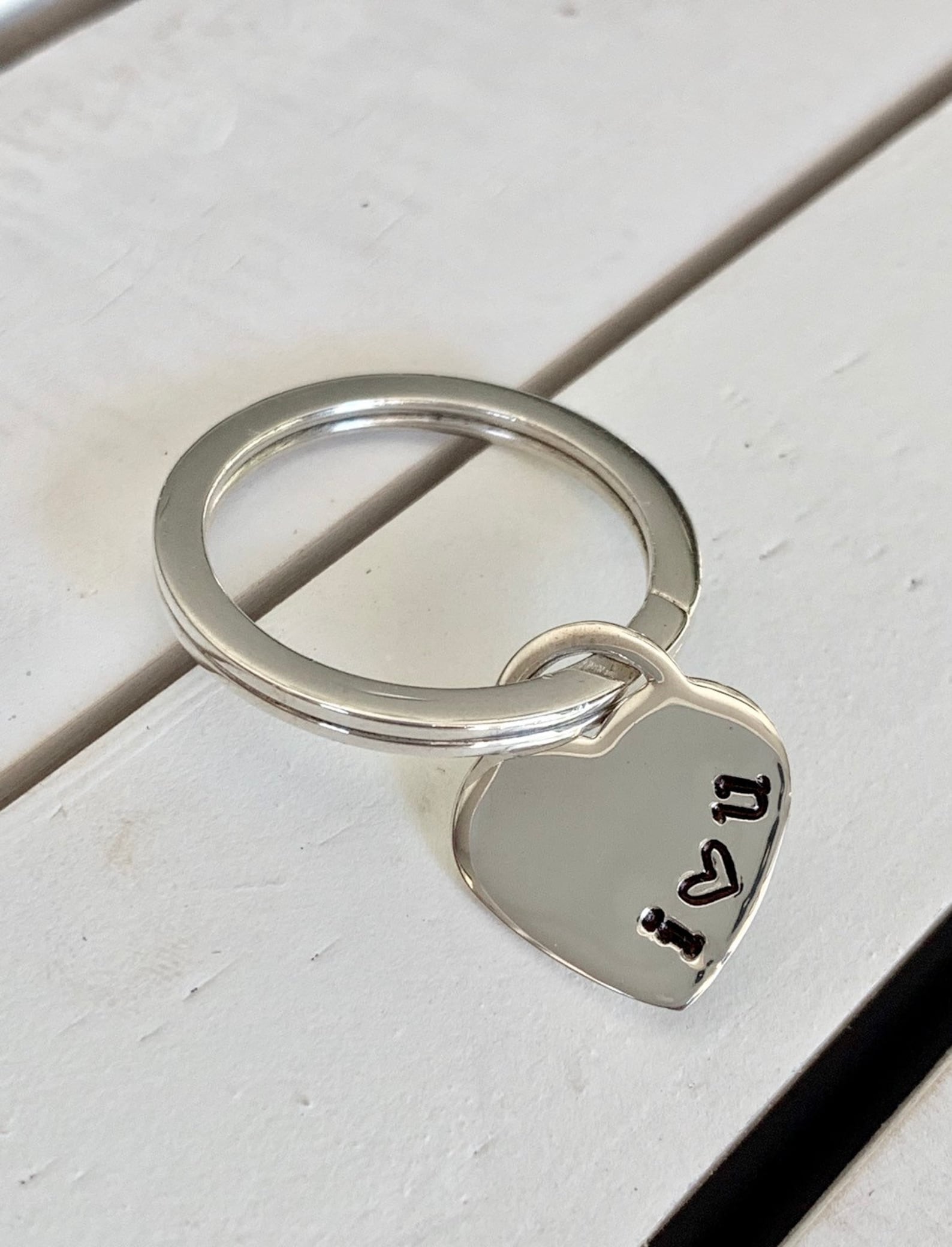 Sterling Silver Key Ring With Heart Charm / I Love You Key | Etsy