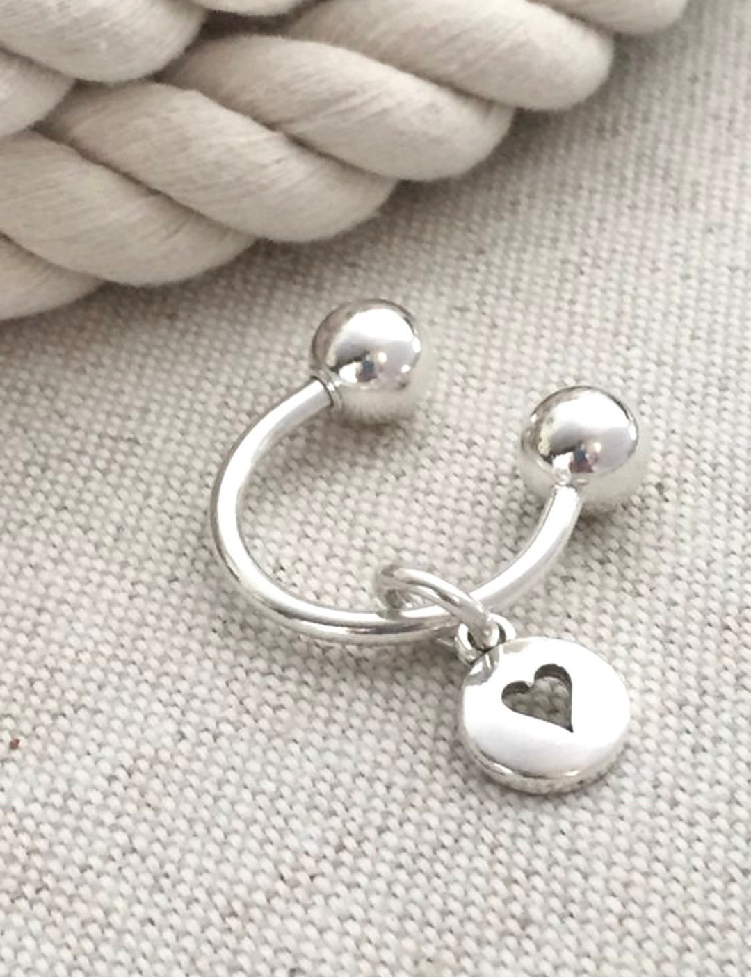 Sterling Silver Key Ring With Cut Out Heart Charm / Horseshoe Key Ring ...