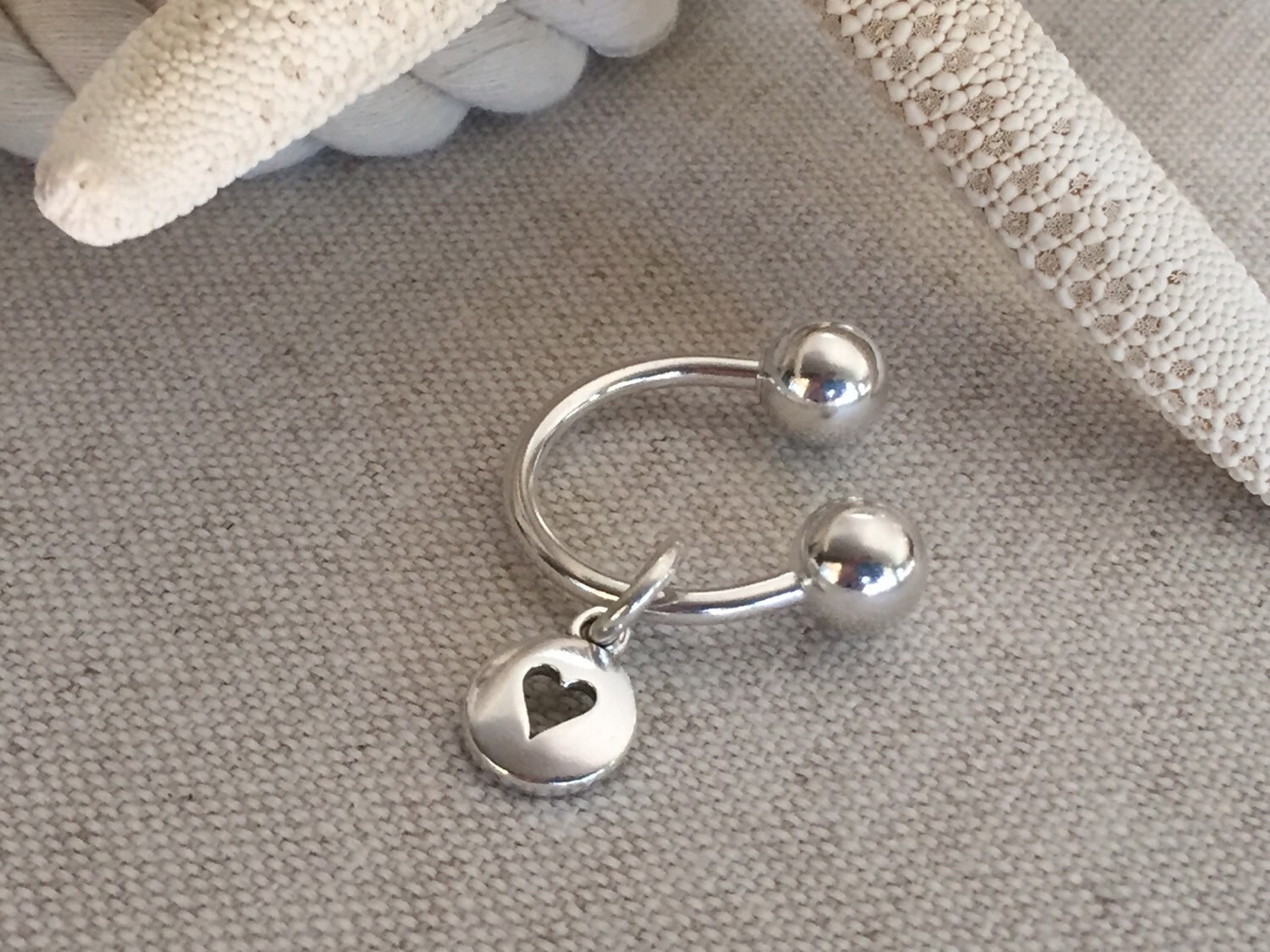 Sterling Silver Key Ring With Cut Out Heart Charm / Horseshoe Key Ring ...