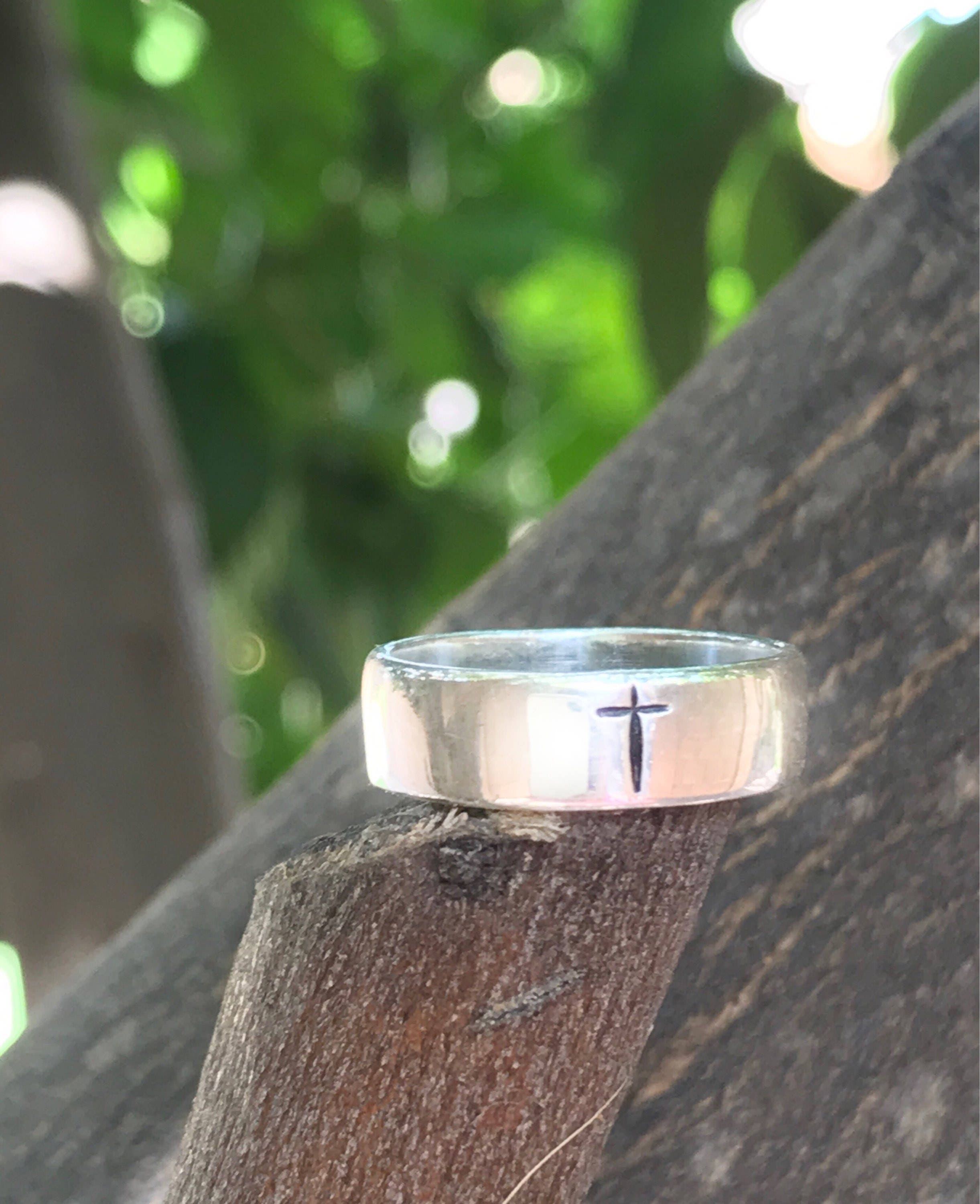 Sterling Silver Cross Ring / Silver Cross Band / Promise Ring - Etsy
