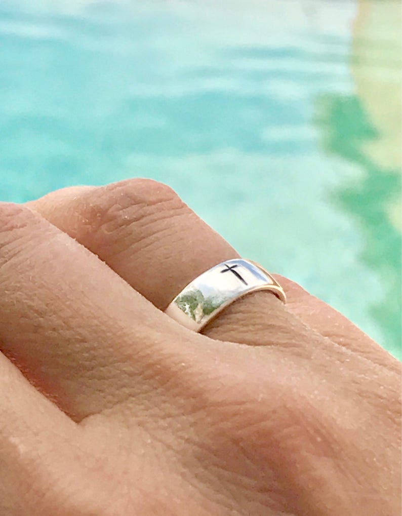 Sterling Silver Cross Ring / Silver Cross Band / Promise Ring - Etsy