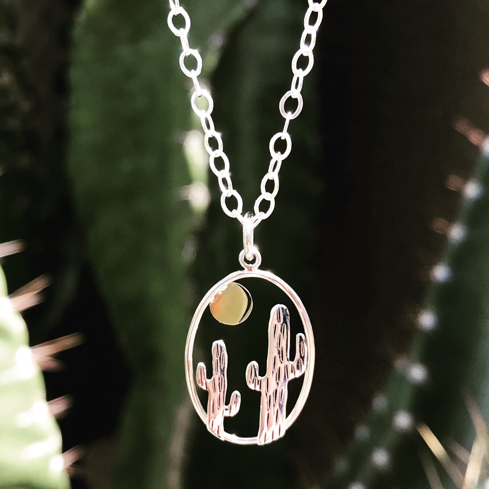 Sterling Silver Cactus Necklace With Adjustable Length Chain / - Etsy