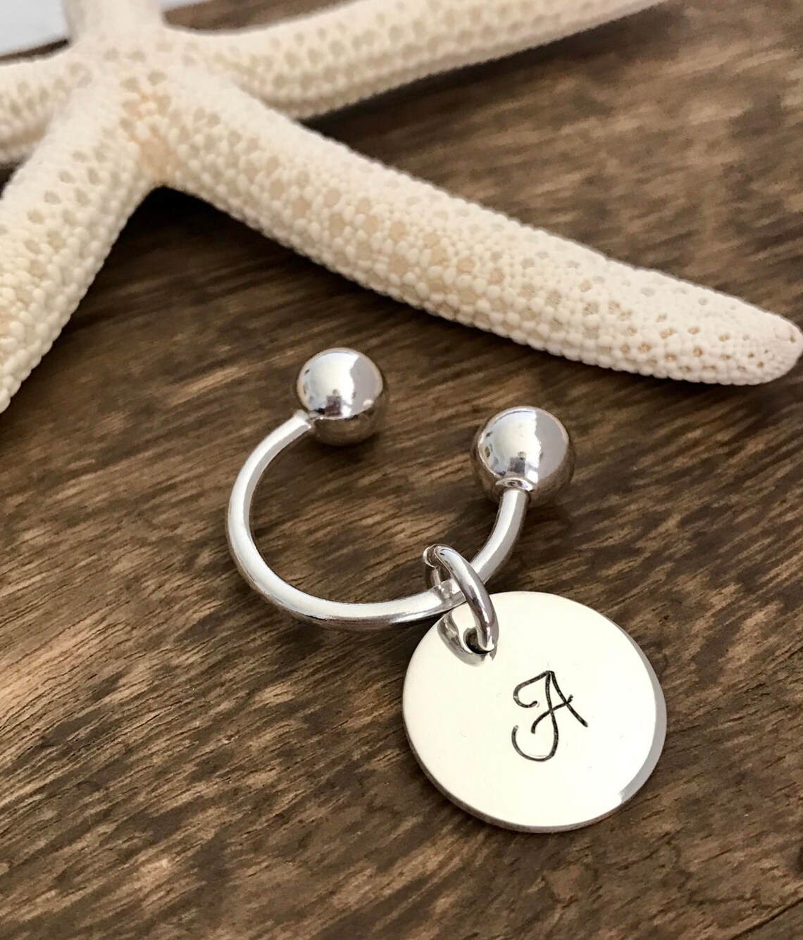 Sterling Silver Horseshoe Key Ring With Monogrammed Tag / - Etsy
