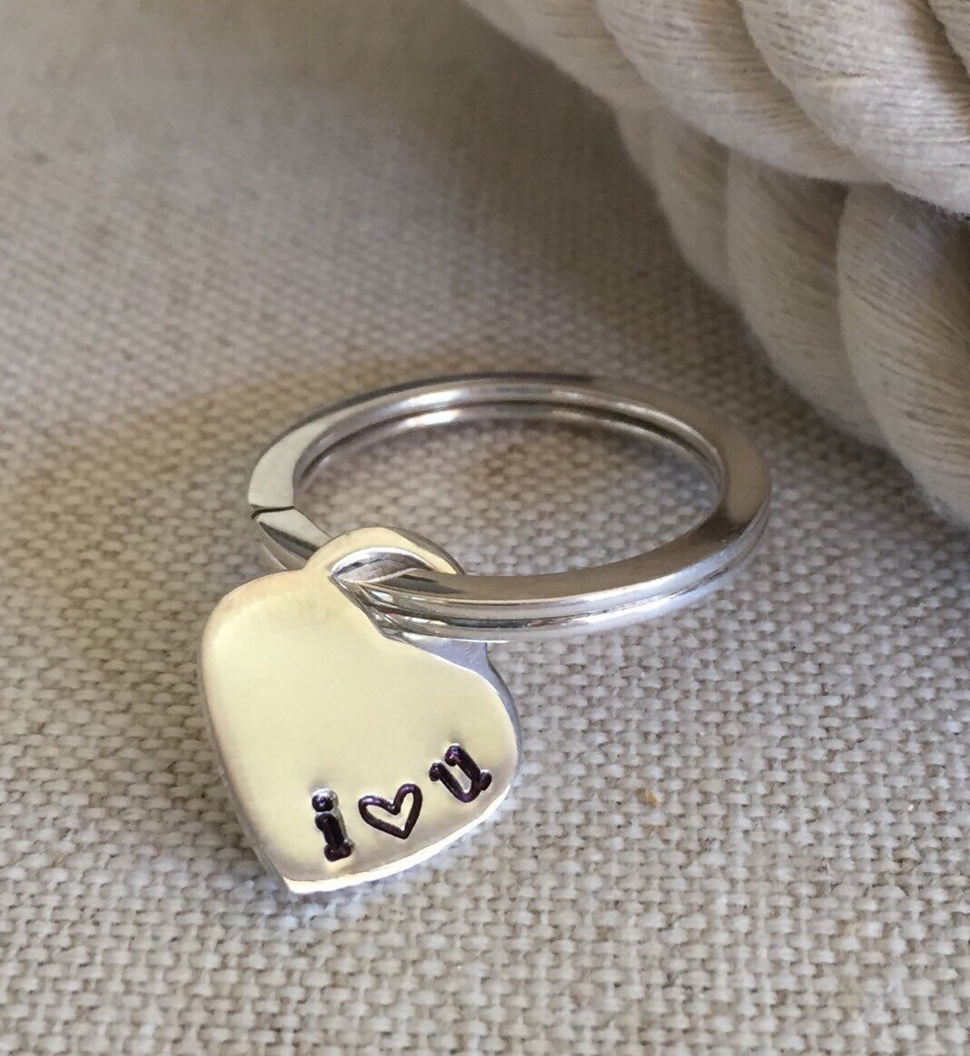 Sterling Silver Key Ring With Heart Charm / I Love You Key | Etsy