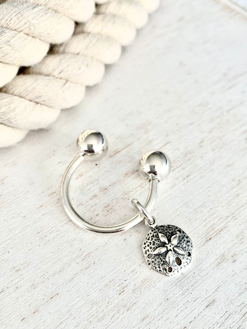 Sterling Silver Sand Dollar Key Ring | Horseshoe Style Key Ring | Beach ...