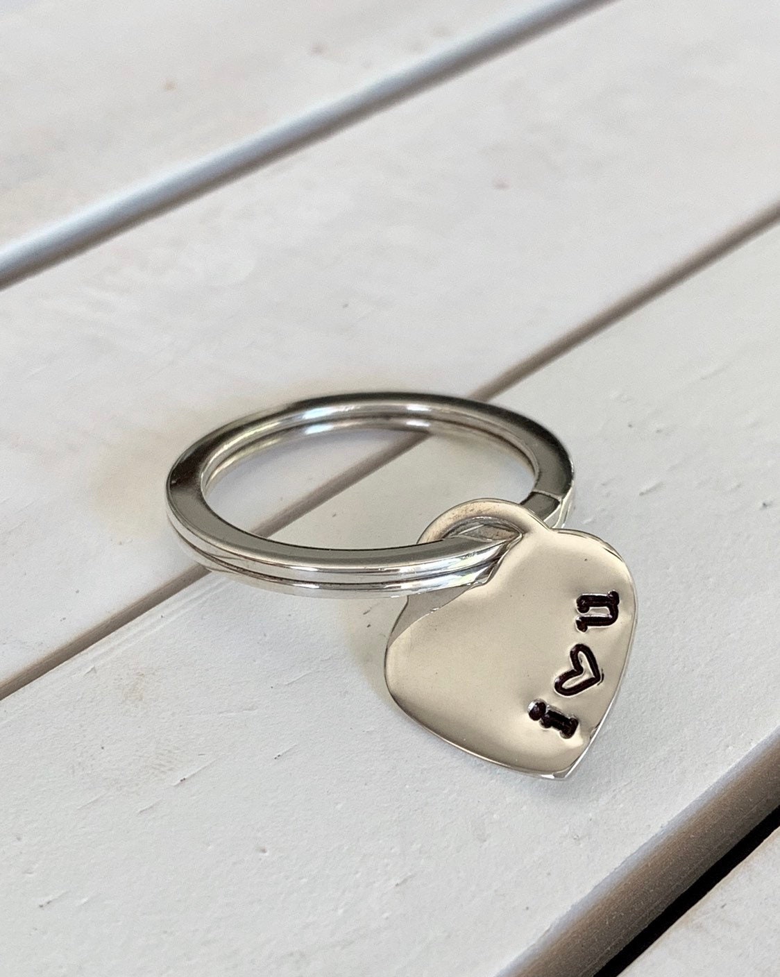 Sterling Silver Key Ring With Heart Charm / I Love You Key - Etsy