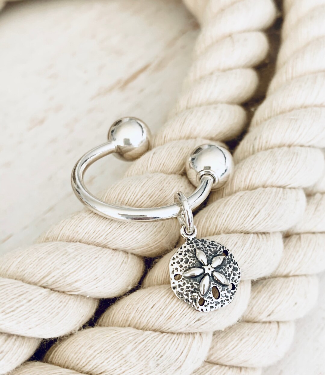 Sterling Silver Sand Dollar Key Ring | Horseshoe Style Key Ring | Beach ...