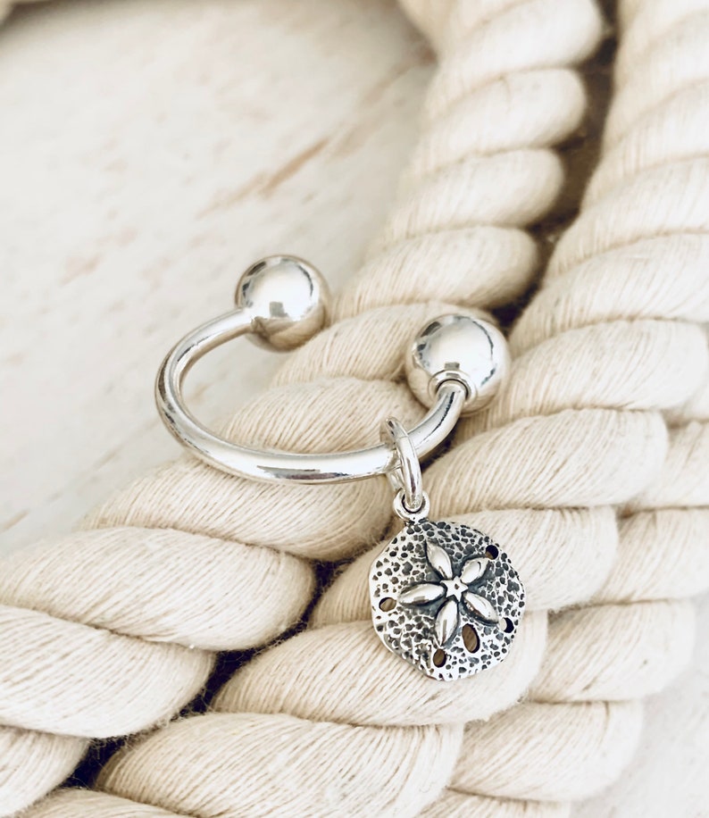 Sterling Silver Sand Dollar Key Ring Horseshoe Style Key Ring Beach ...