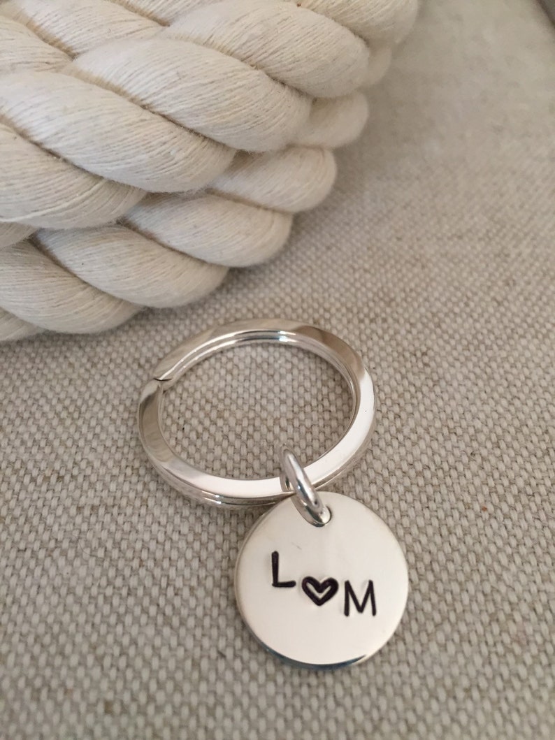 Sterling Silver Key Ring With Personalized Charm / Couples | Etsy