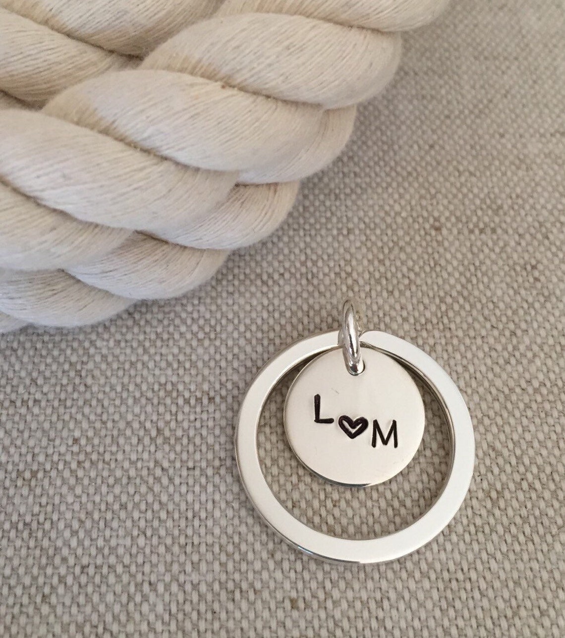 Sterling Silver Key Ring With Personalized Charm / Couples - Etsy