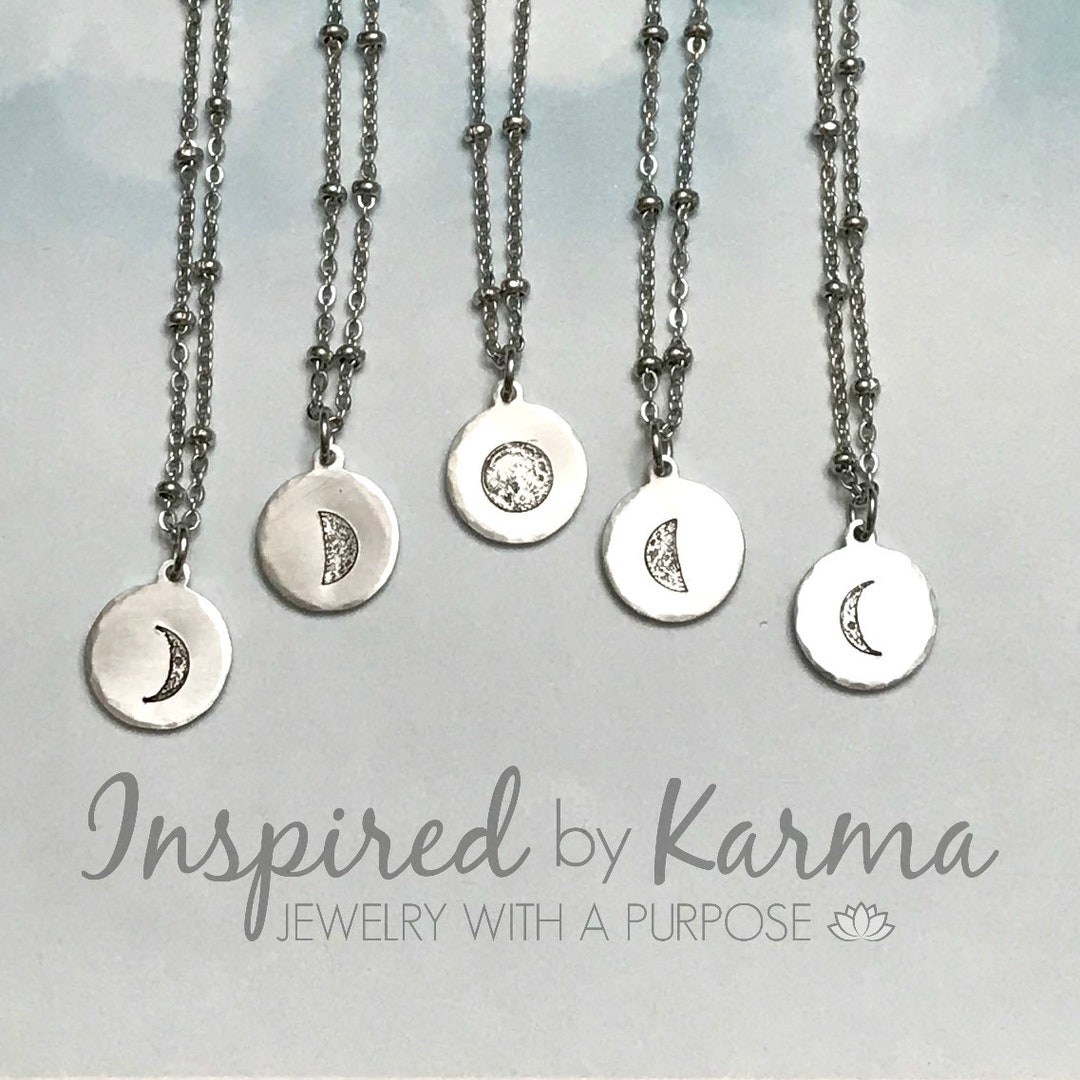 Silver Moon Phase Necklace,celestial Jewelry,wanderlust Necklace ...
