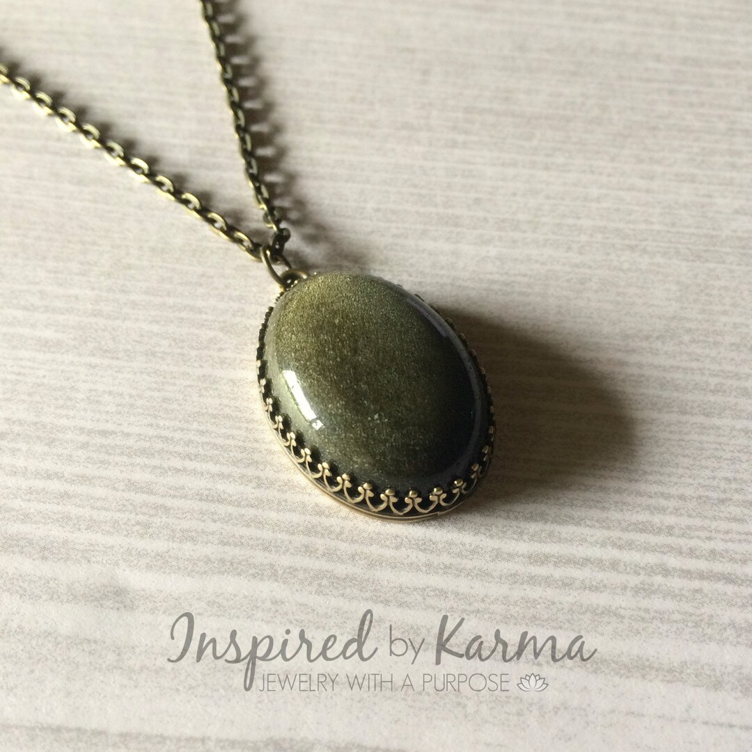 Gold Sheen Obsidian Necklace: Natural Stone Pendant, Chakra Jewelry - Etsy