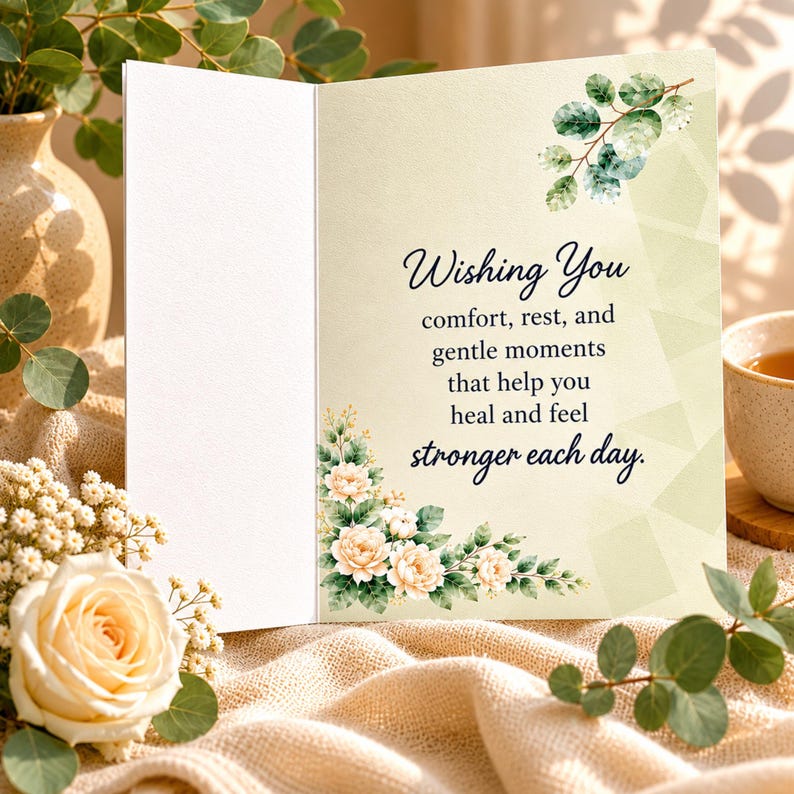 Floral Get Well Soon Card, Sage Green Recovery Greeting, Soft Neutral ...