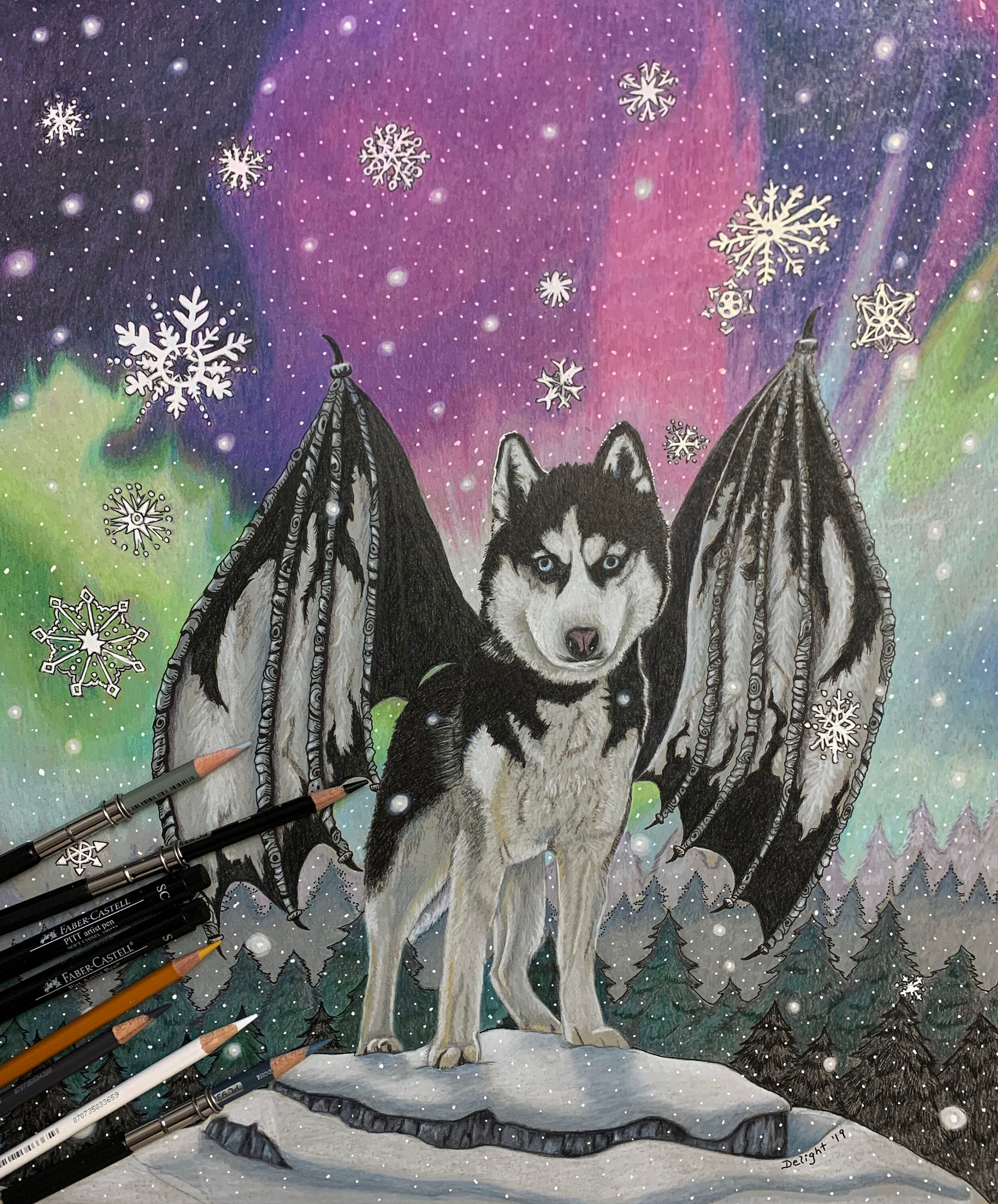 Northern Lights 22x26 AP husky dragon dragon husky aurora | Etsy