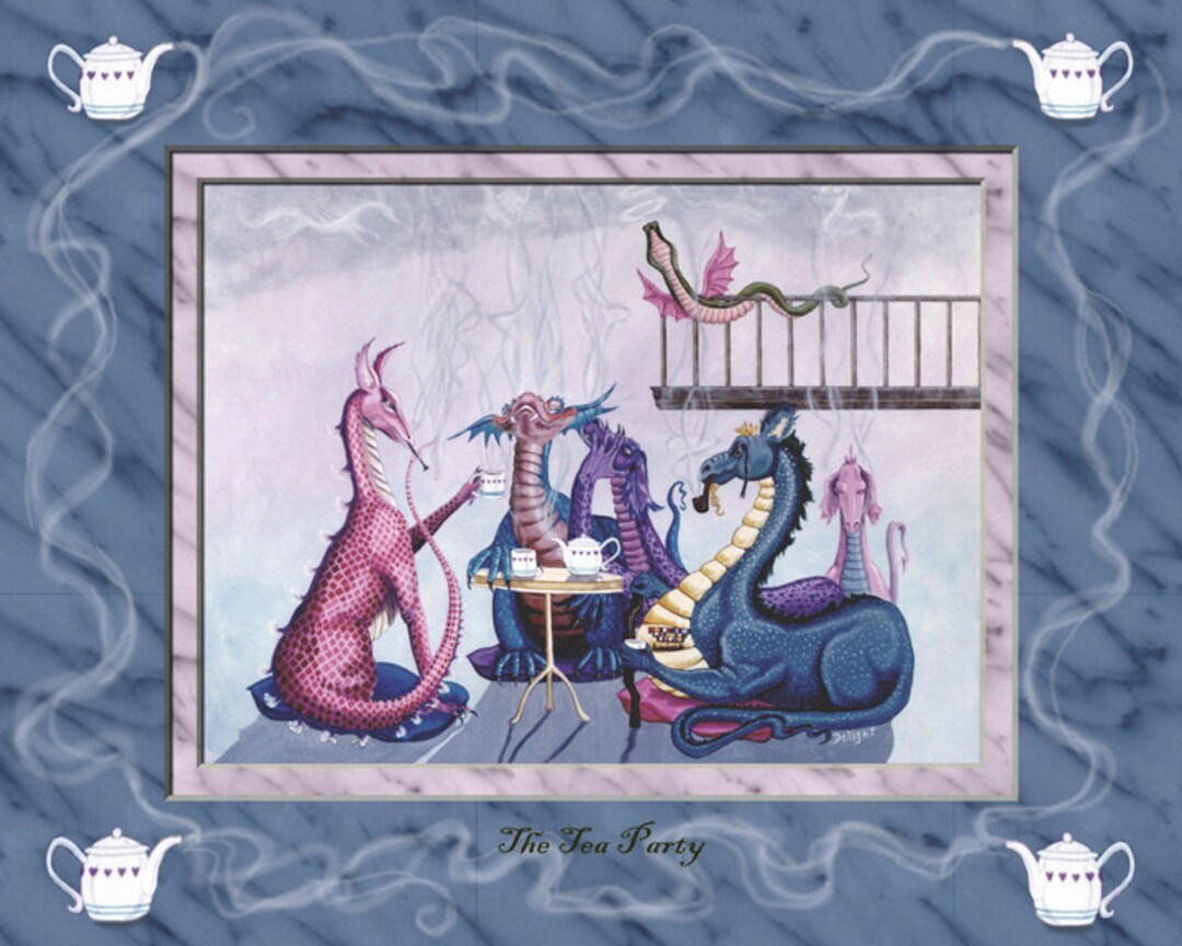 Tea Party Dragon Art Print. Dragon Art Print. These Fantasy Art Dragons ...