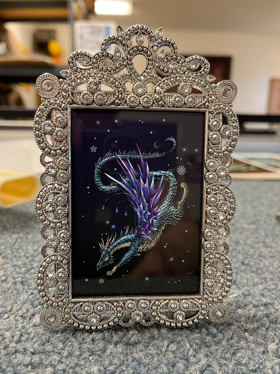 ATC, Framed Mini, Ice Dragon, Tiny Art, Dragon Art, Sparkling Ice ...