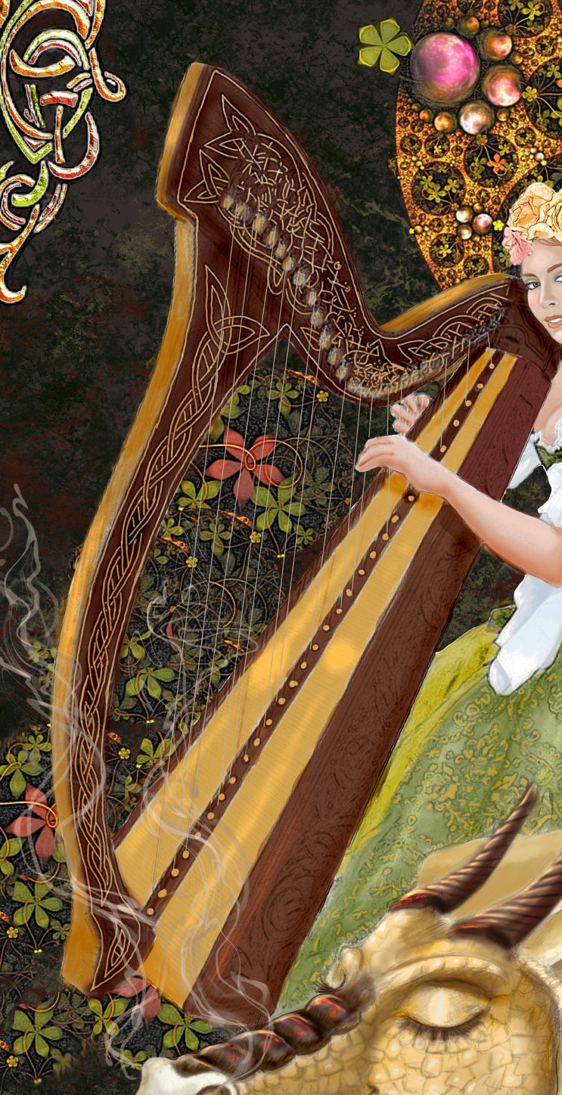 Harpist and Dragon 11x14 Print Double Mat Frame Ready | Etsy