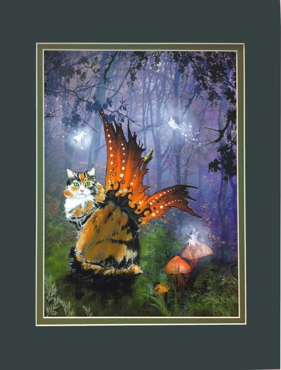 Calico cat 11x14 print double matted limited edition hand | Etsy