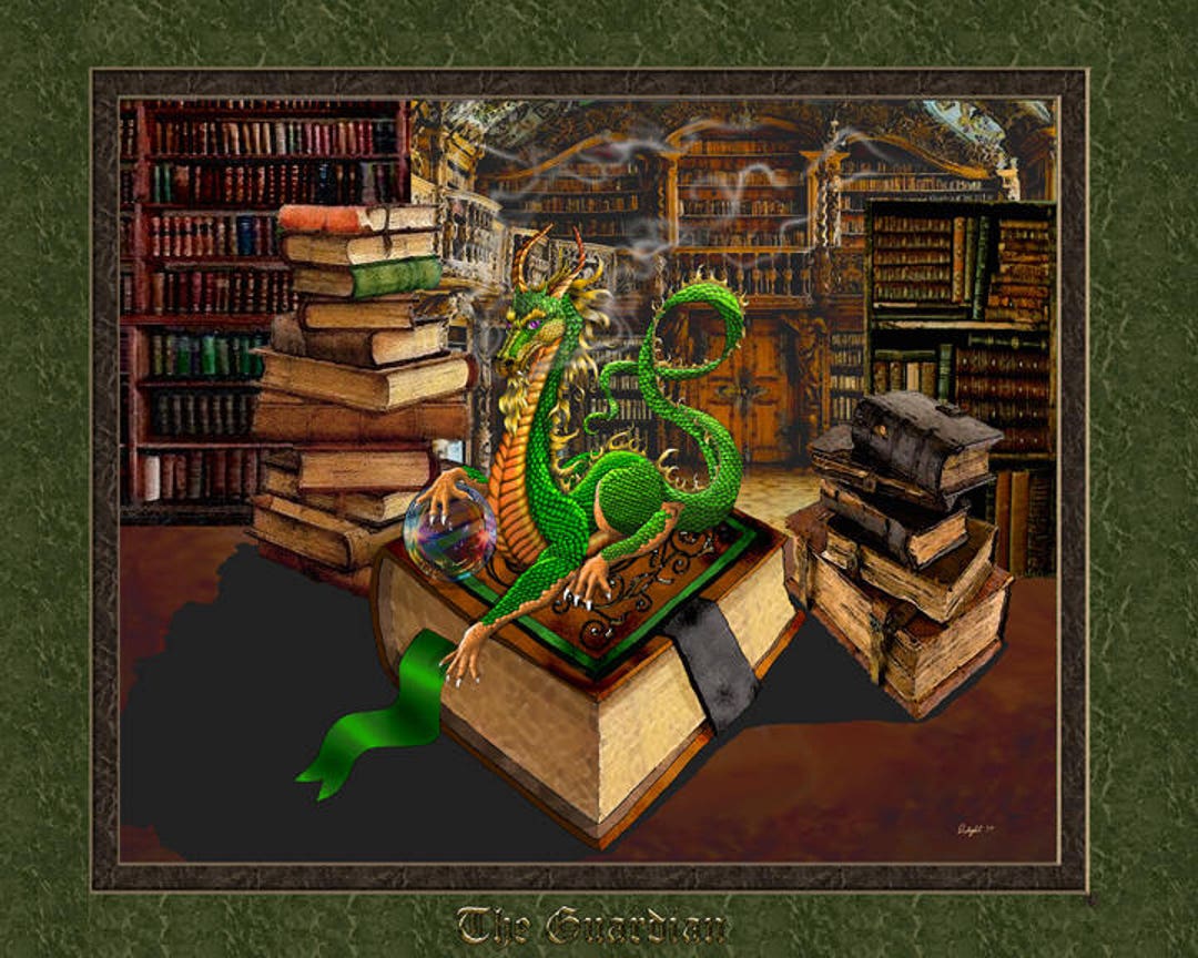 Librarian, Book Lover, Librarian Gift, Bookworm, Dragon Art Print ...