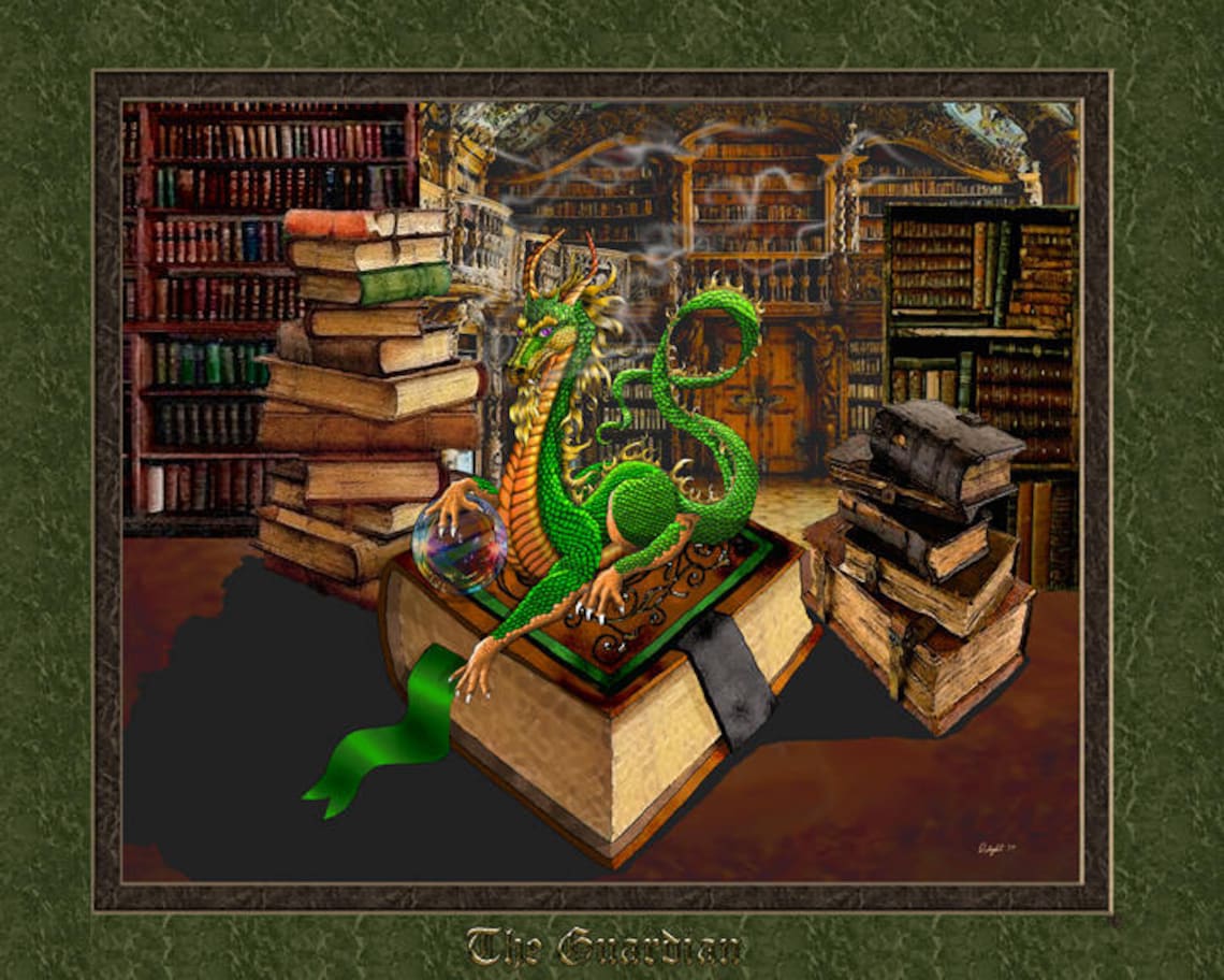 Librarian Book Lover Librarian Gift Bookworm Dragon Art | Etsy