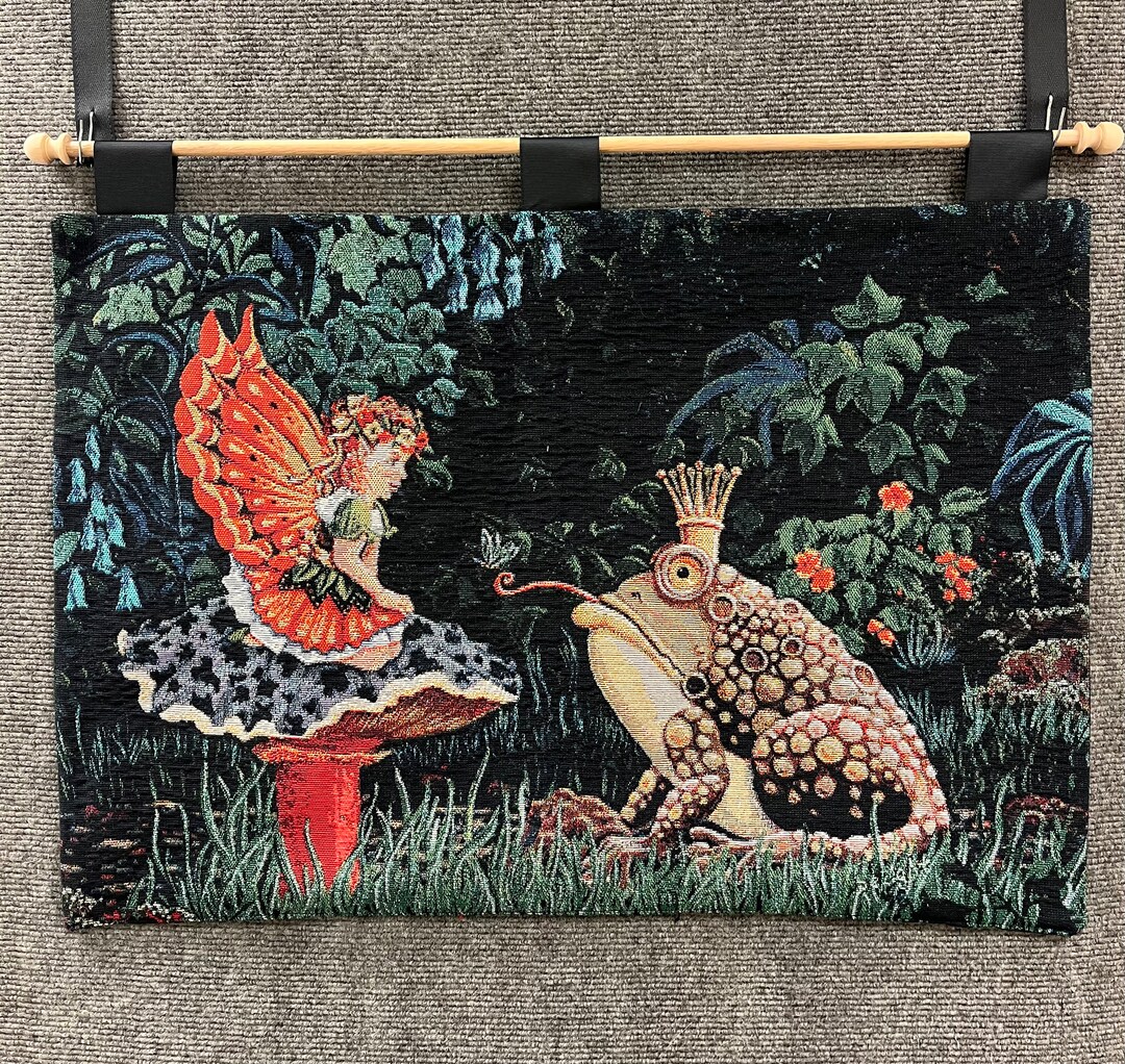 A Prince Huh, 18x26 Tapestry, Frog Prince, Frog and Fairy, Mushroom ...