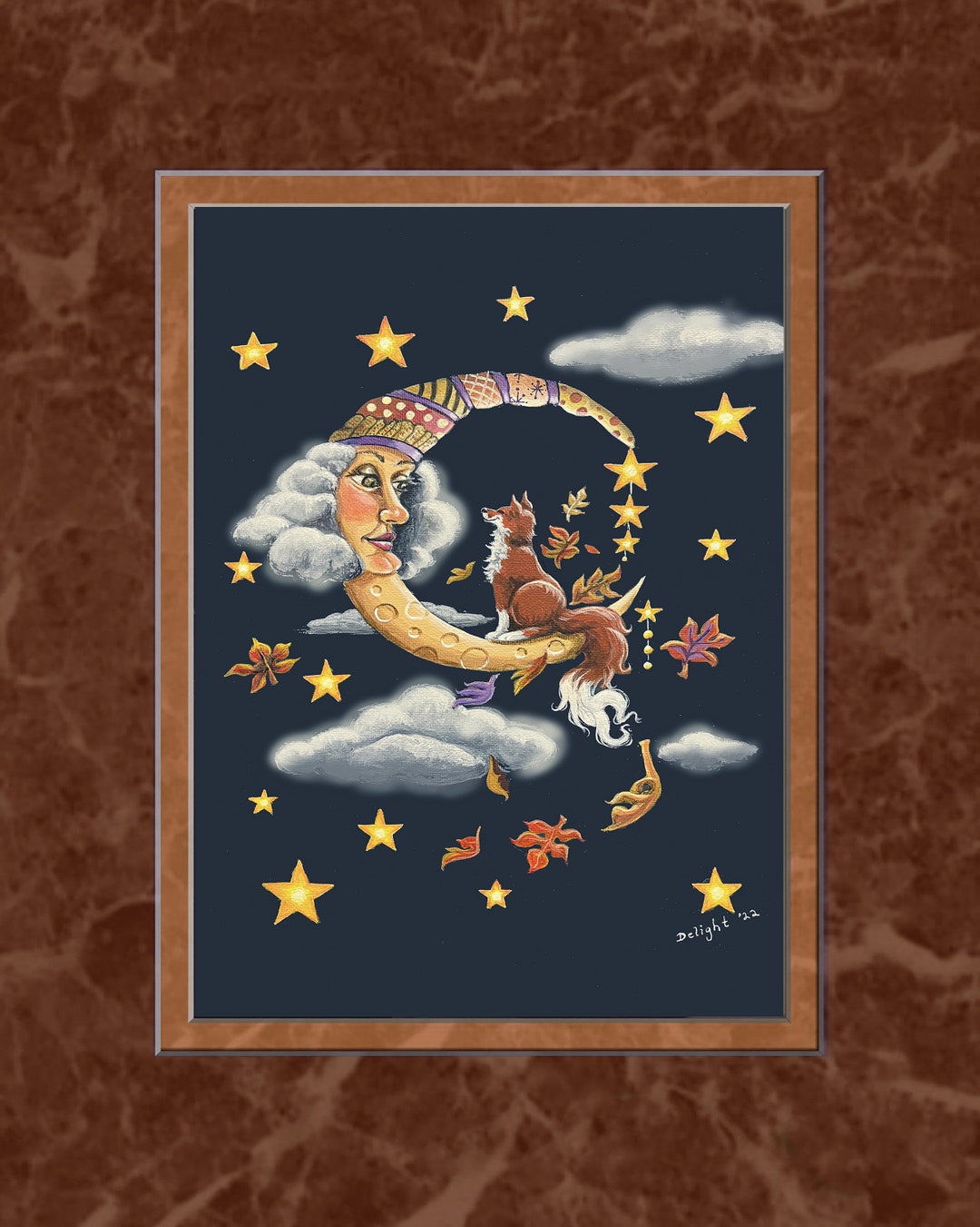 Autumn Moon, 8x10 Frame Size, Double Faux Mat, Frame Ready, Backed ...