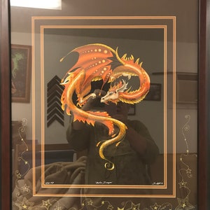 Amber Dragon, Dragon, Dragon Art, Dragon Print, Joyeous Dragon, Orange ...