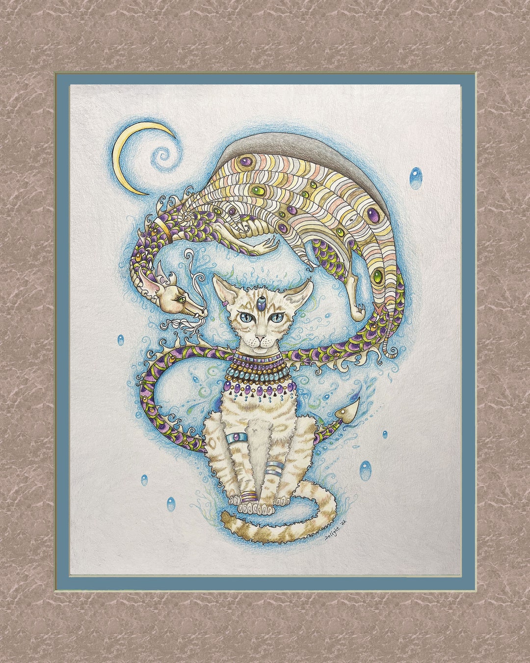 Bastet and the Dragon, 8x10 Frame Size, Double Faux Mat, Frame Ready ...