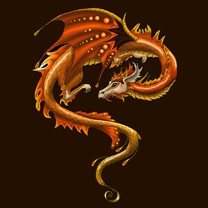Amber Dragon, Dragon, Dragon Art, Dragon Print, Joyeous Dragon, Orange ...