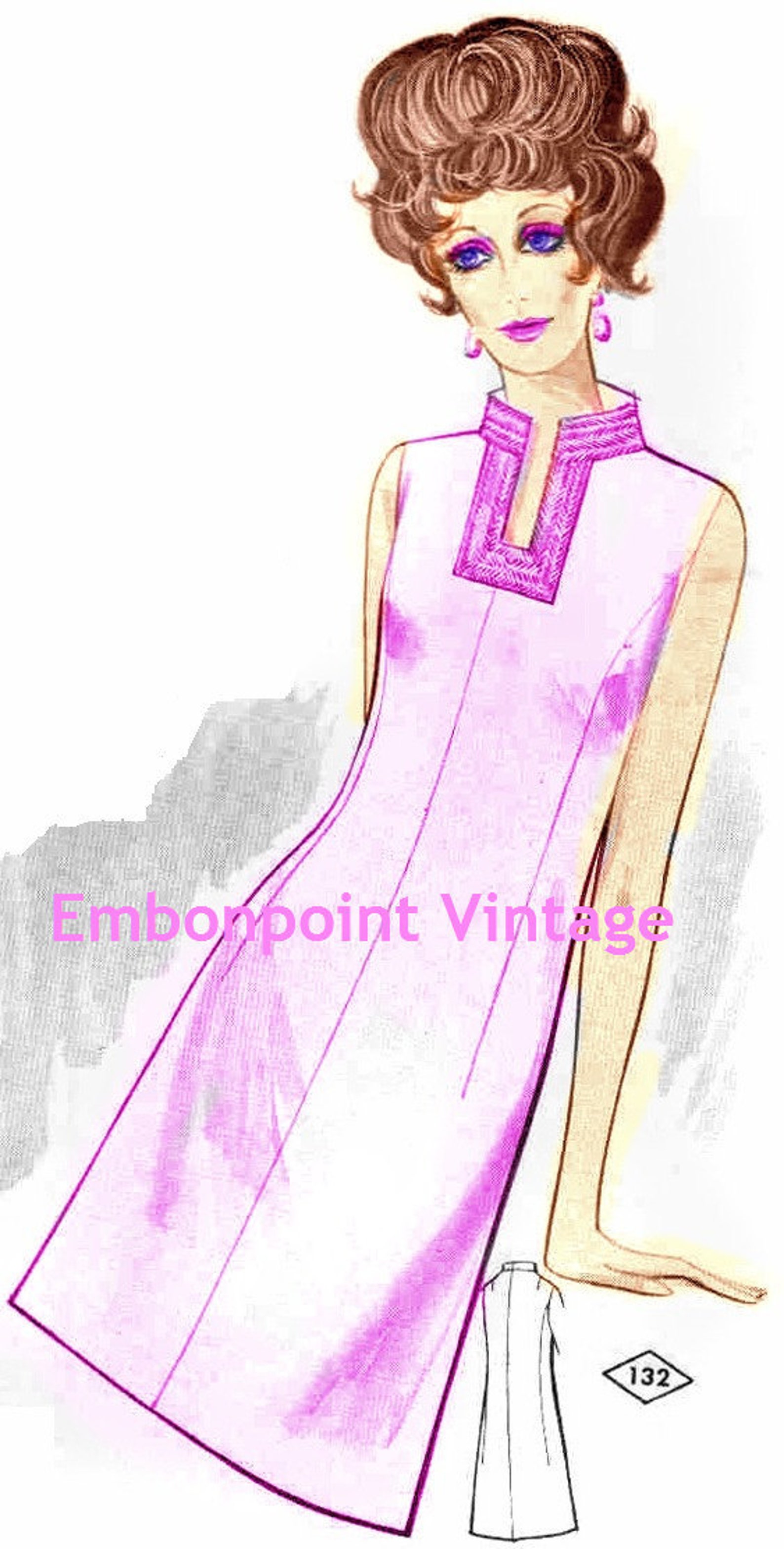 Plus Size or Any Size Vintage 1969 Dress Pattern PDF Pattern No 132 ...