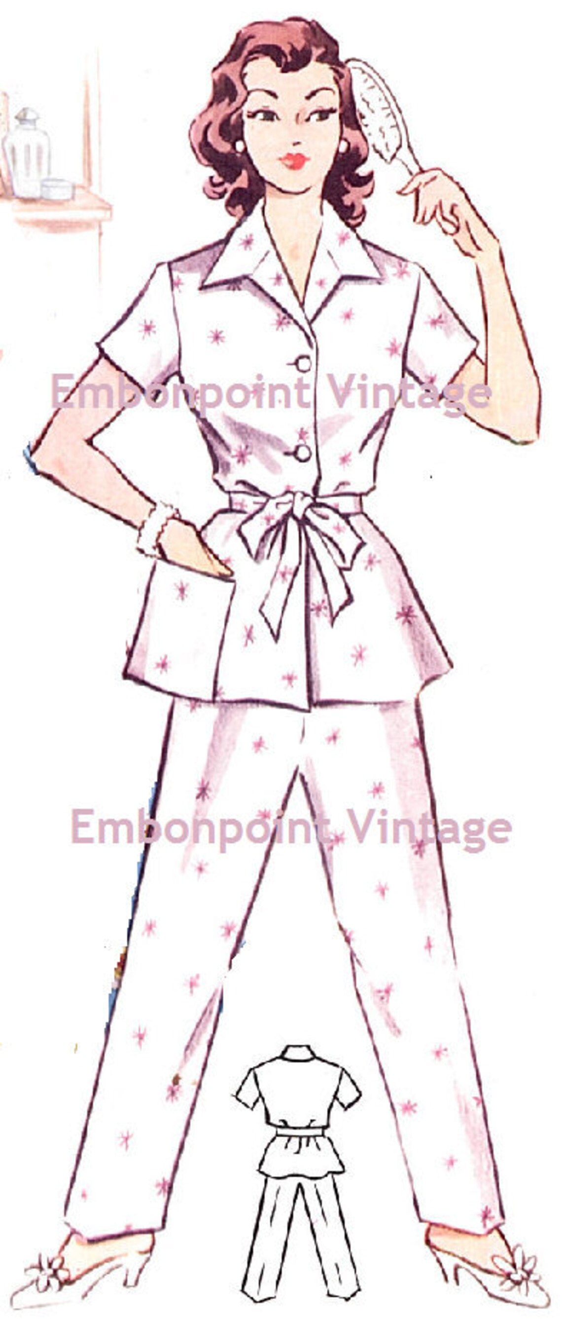 Plus Size (or Any Size) Vintage 1950s Pyjama Shirt Pattern - PDF ...