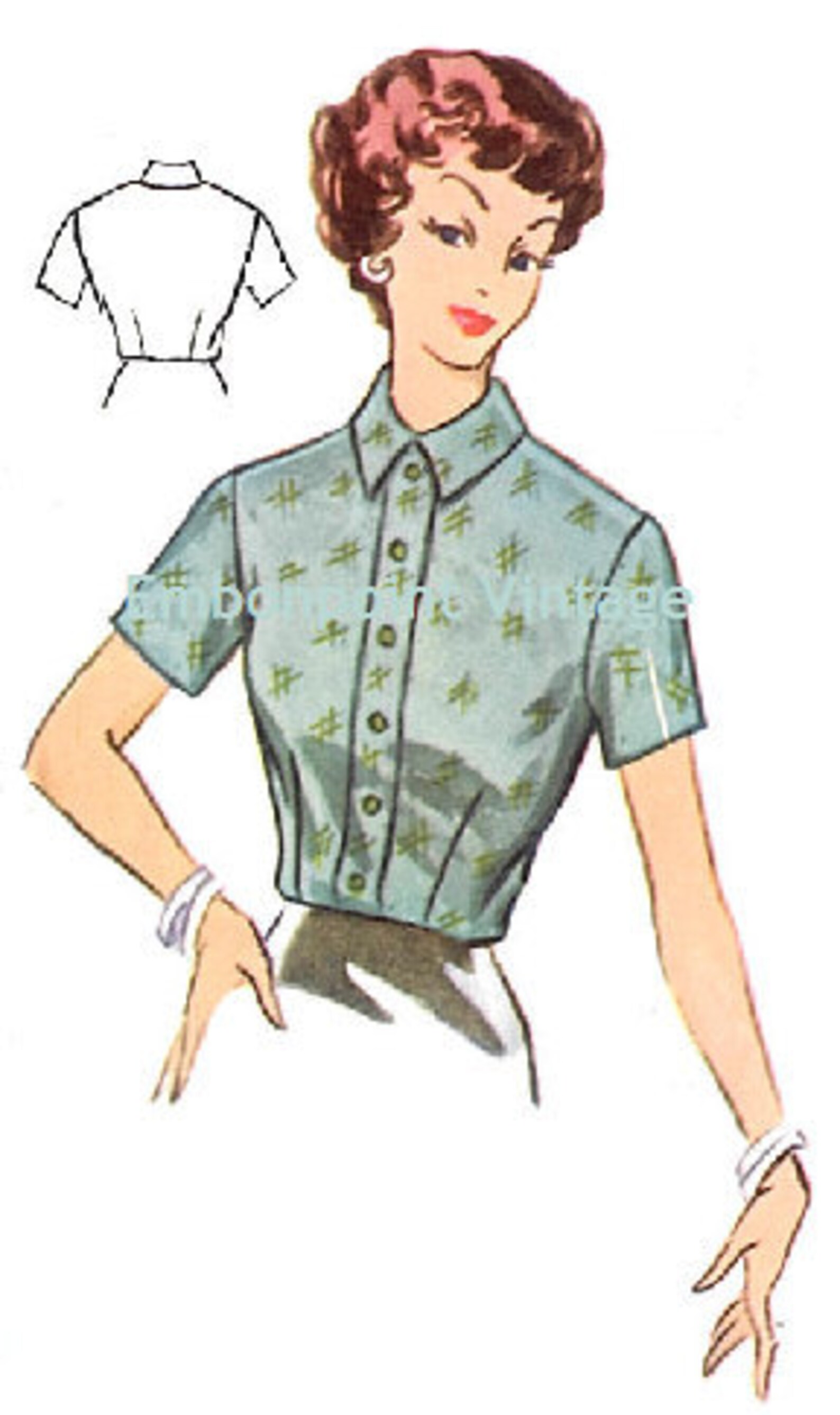 Plus Size (or Any Size) Vintage 1950s Blouse Pattern - PDF - Pattern No 106 Anna 50s Fashion ...
