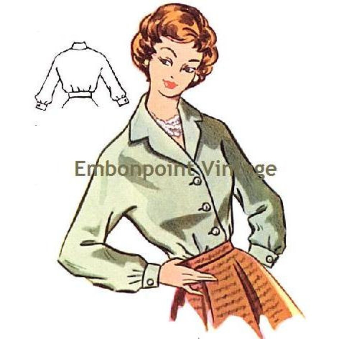 Plus Size or Any Size Vintage 1950s Blouse Pattern PDF - Etsy