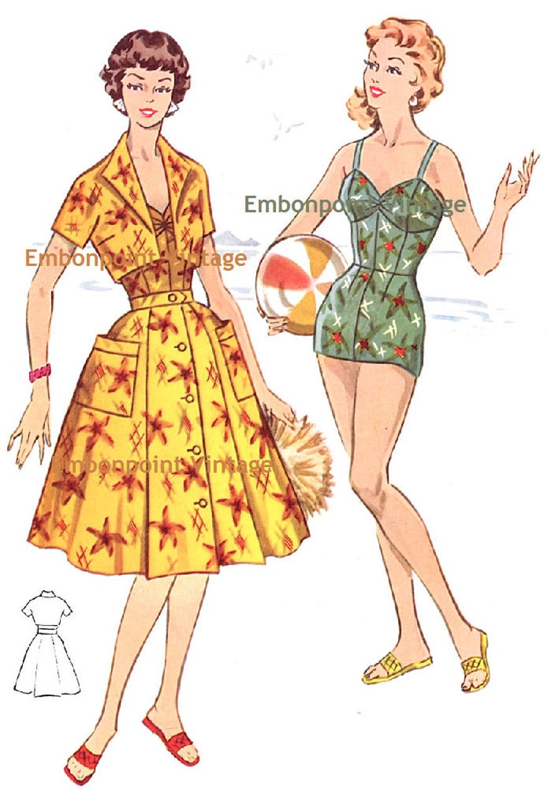Plus Size or Any Size Vintage 1950s Swimsuit Pattern PDF - Etsy
