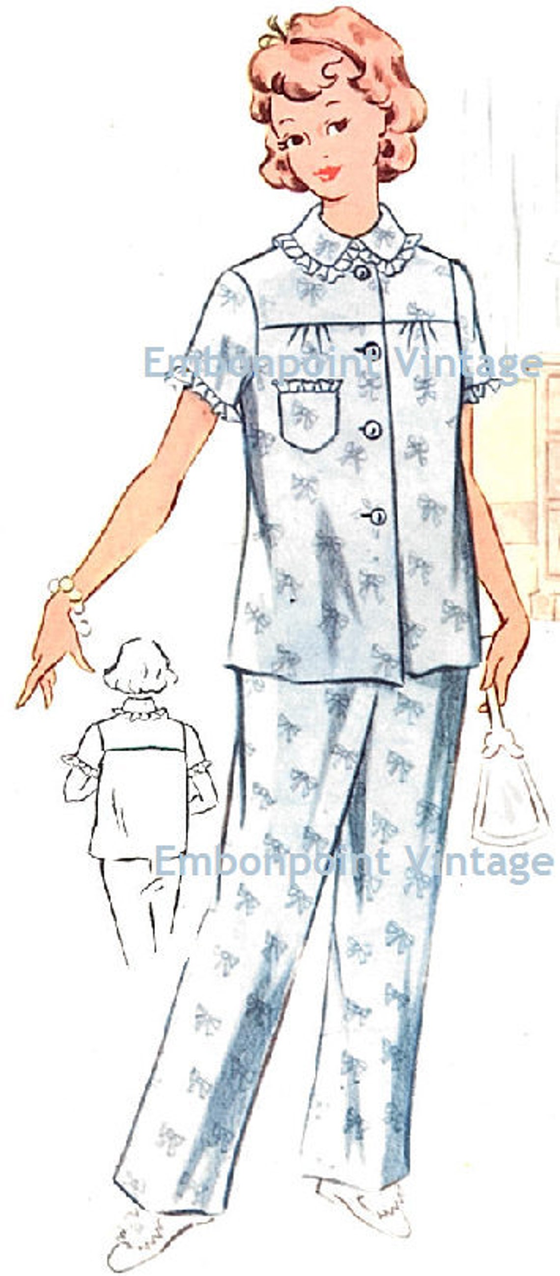 Plus Size (or Any Size) Vintage 1950s Pyjama Shirt Pattern - PDF ...