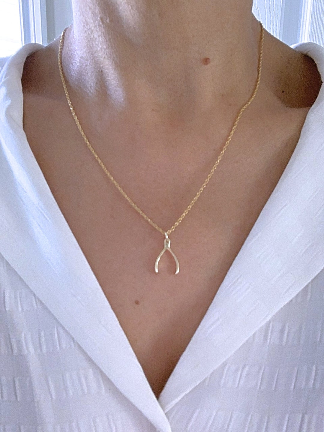 Gold Wishbone Necklace Gold Wishbone Charm Wishbone Good Luck Symbol ...