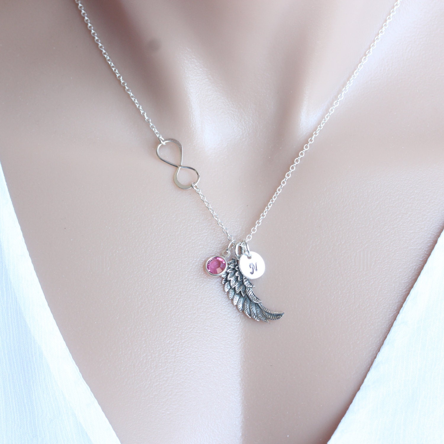 Angel Wing Necklace, Infinity Necklace Personalized Angel Wing With ...