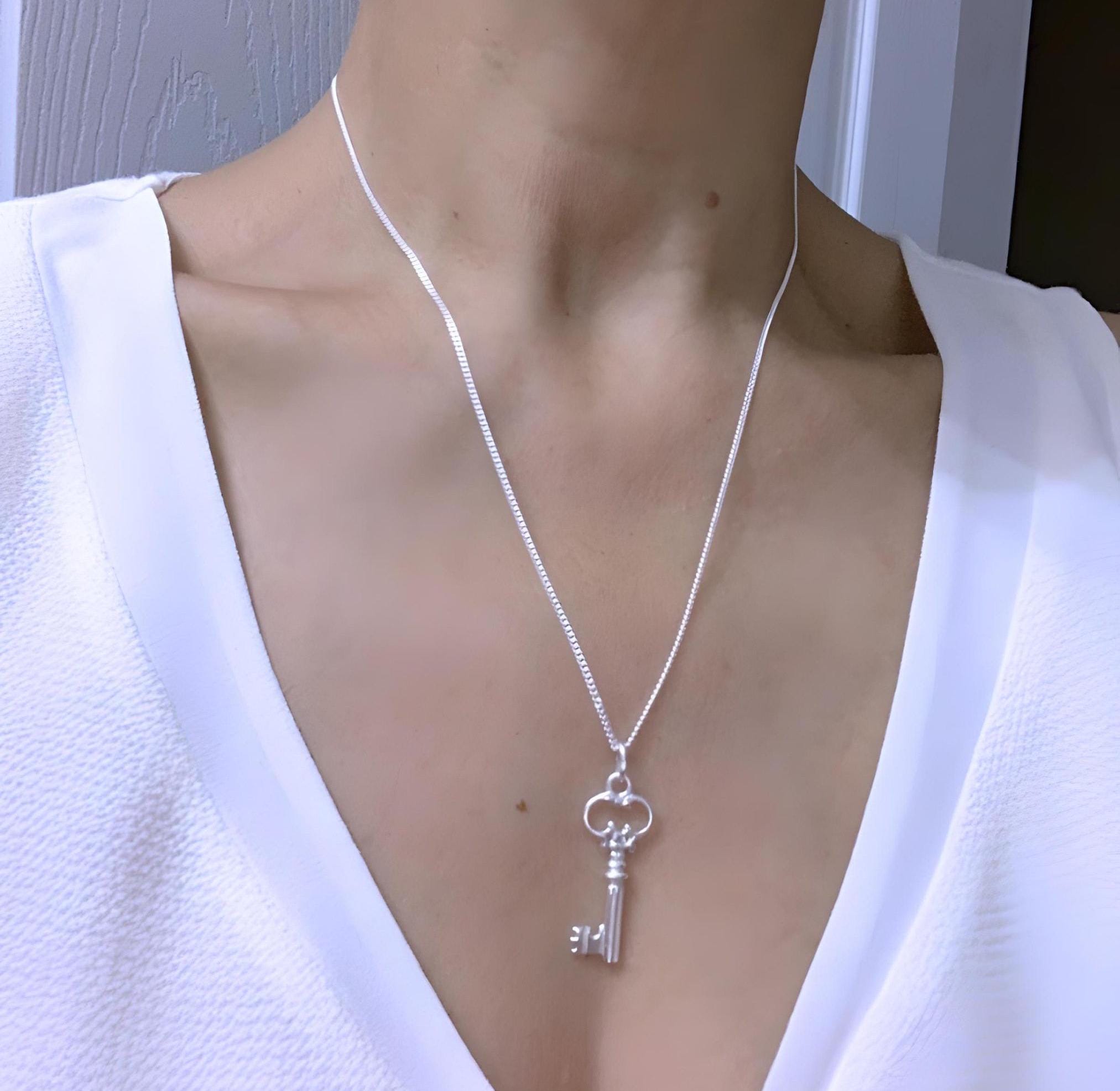 925 Sterling Silver Key Necklace on Sterling Silver Italian. Antique ...