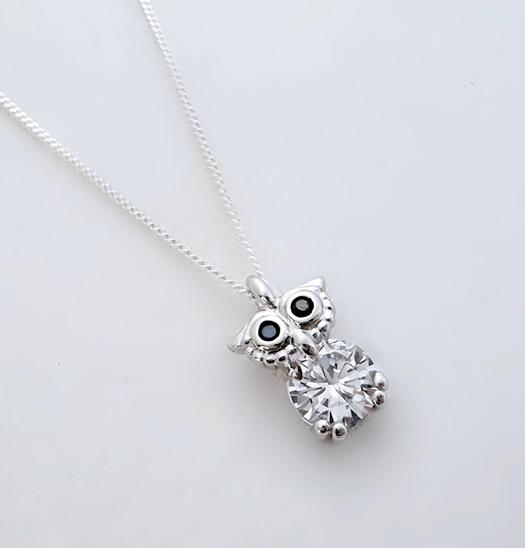Small Silver Owl Necklace, Wisdom Owl Necklace on Sterling Silver Chain ...