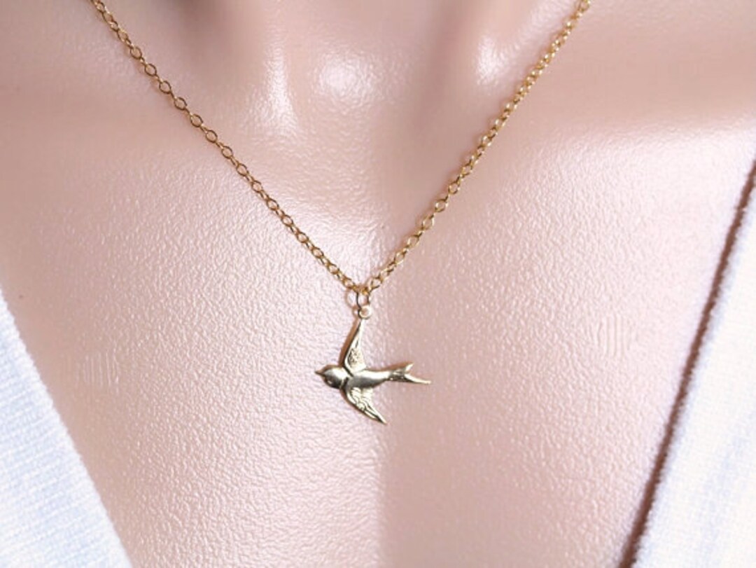 Gold Bird Necklace, Choose Chain. Gold Flying Bird Charm. Gold Filled ...
